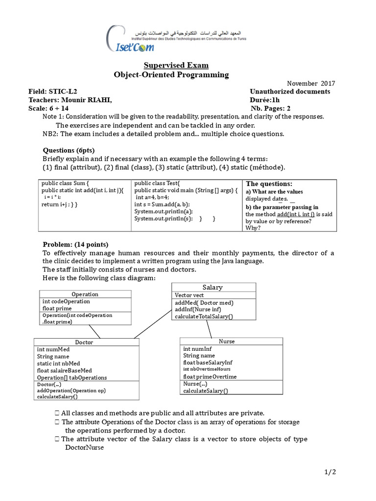 TD Exam OOP | PDF | Object Oriented Programming | Parameter (Computer ...