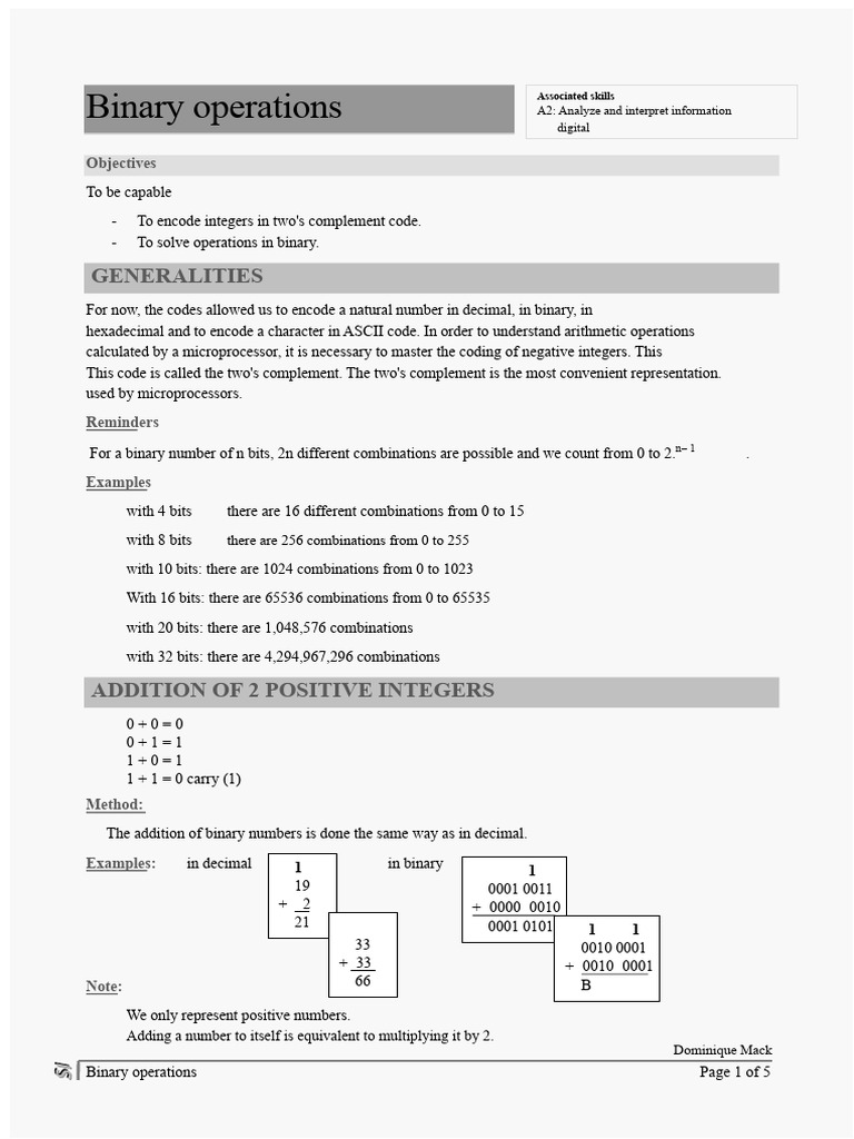 Binary Operation | PDF | Multiplication | Bit