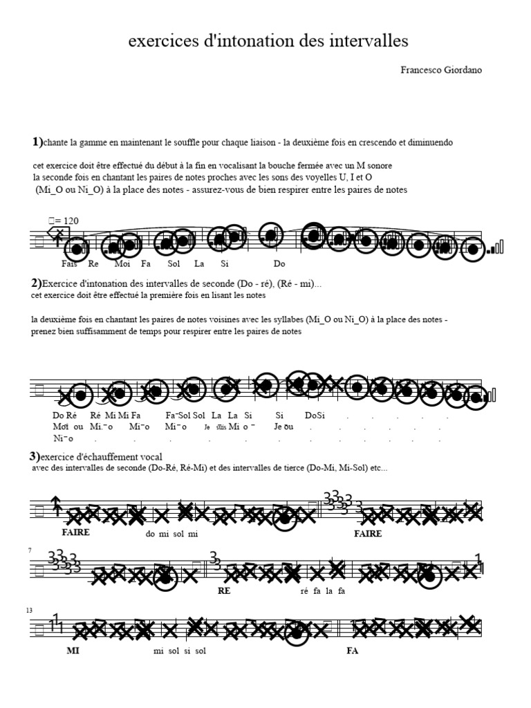 Exercices d'Intonation et Échauffement Vocal | PDF | Gamme musicale ...