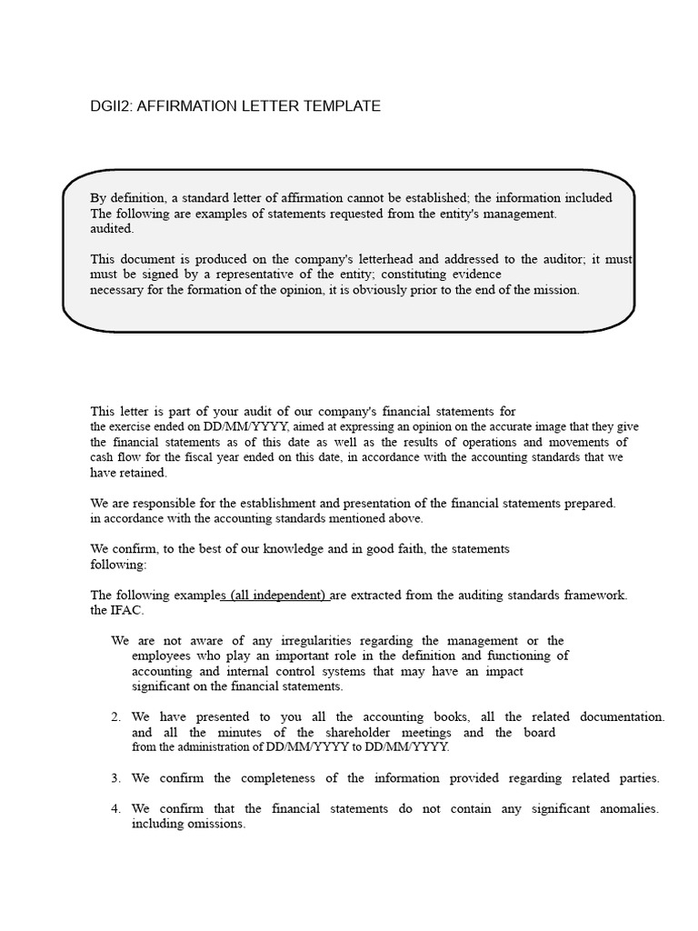 DGII2 Model Affirmation Letter | PDF | Audit | Accounting