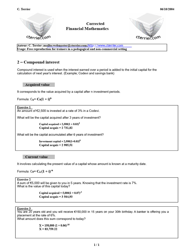 Corrected Exercises - Compound Interest | PDF
