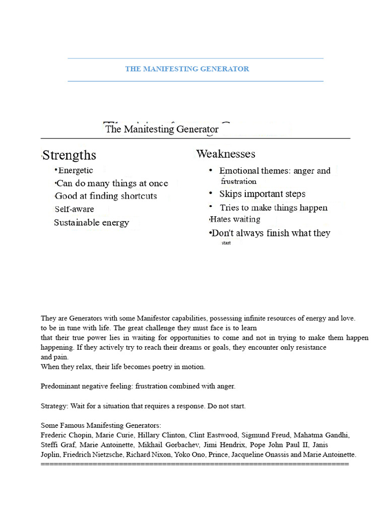 Understanding Manifesting Generators | PDF | Anger | Force