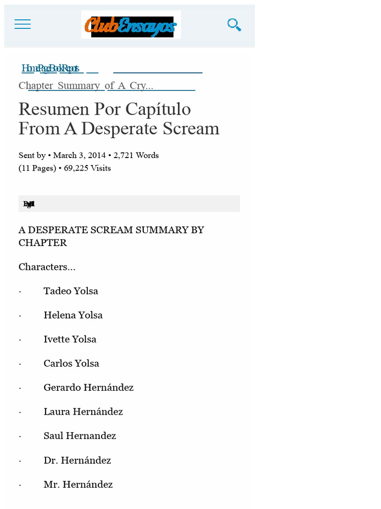 Summary by Chapter of A Desperate Scream - Research Documents | PDF