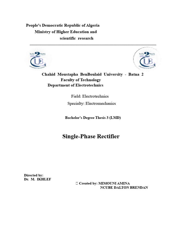 Final Thesis Study of A Single-Phase Rectifier | PDF | Rectifier | Diode