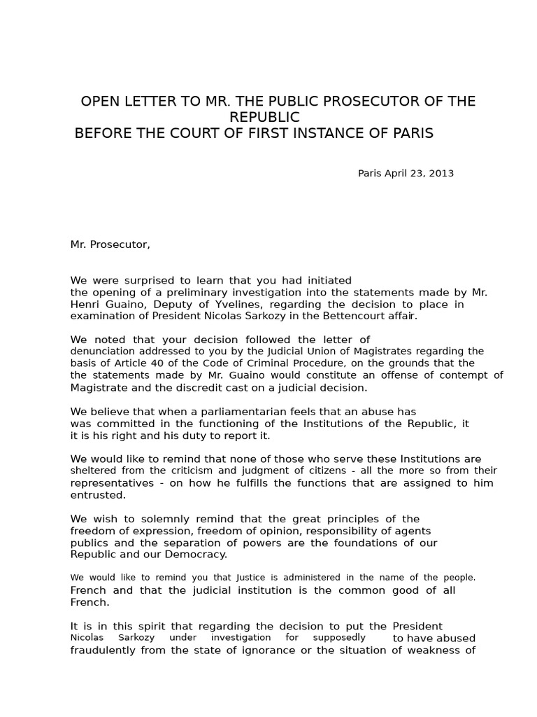 Open Letter To Mr. The Public Prosecutor of The Republic | PDF ...