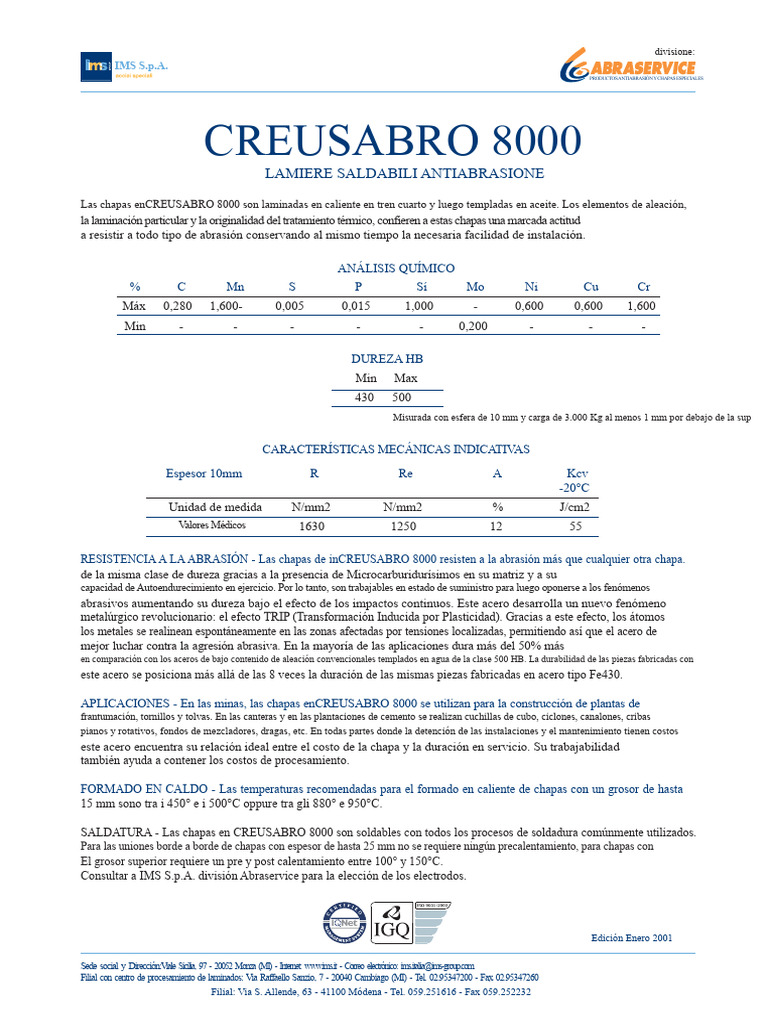 Creusabro 8000 | PDF | Acero | Aleación
