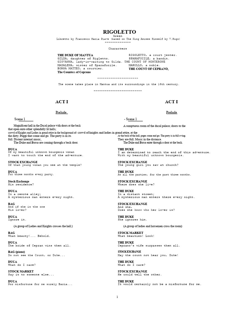 Rigoletto: Libretto Overview and Characters | PDF | Classical Music | Opera