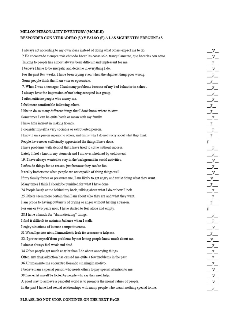 MILLON Personality Questionnaire (MCMI-II) | PDF | Anger | Behavioural ...
