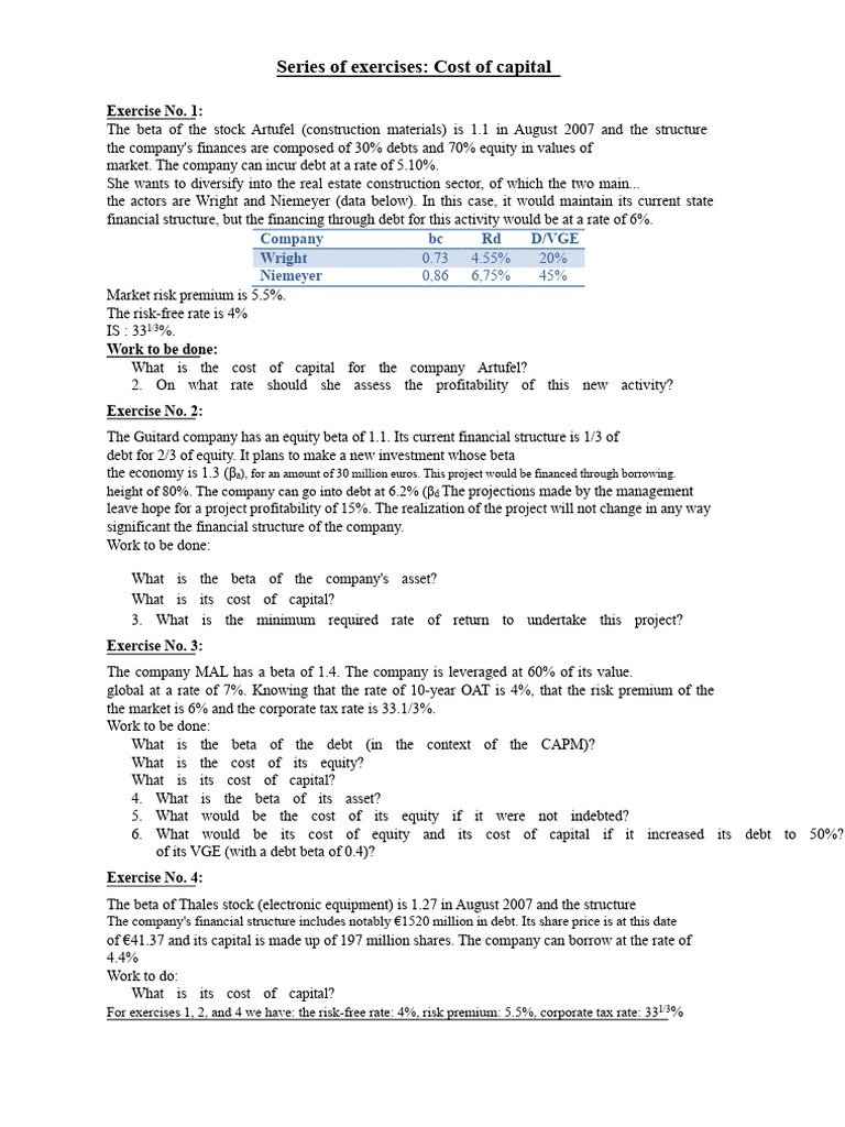 Exercises Cost of Capital | PDF | Cost Of Capital | Equity (Finance)