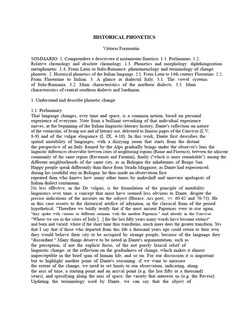 Historical Phonetics Formentin | PDF | Stress (Linguistics) | Latin
