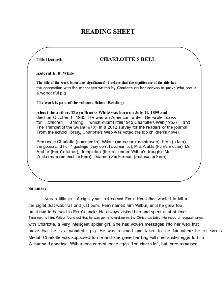 Charlotte's Web Summary and Insights | PDF | Novels