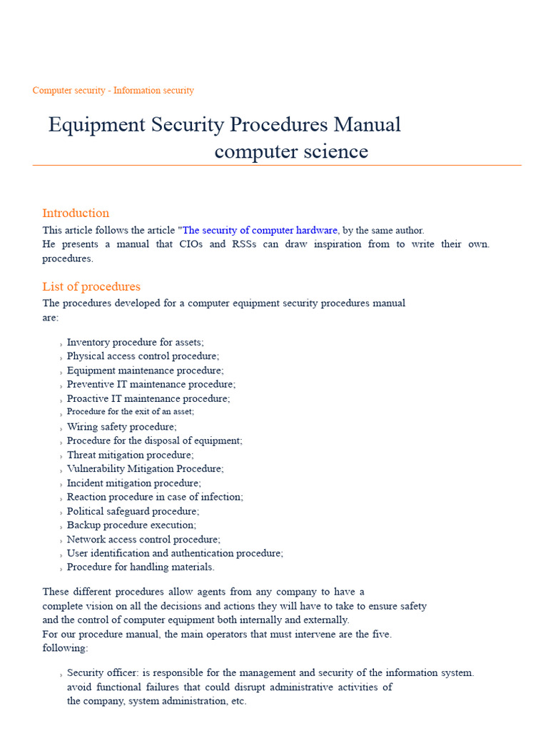 Computer Equipment Security Procedures Manual PDF | PDF | Malware ...