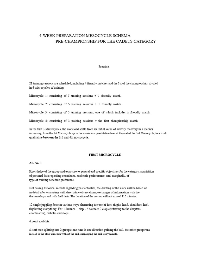 4-Week Preparation Mesocycle Schema for the Youth Category | PDF