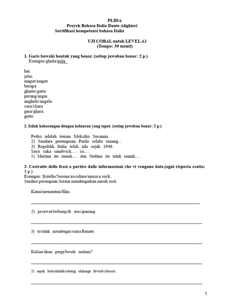 Test A1 PLIDA | PDF
