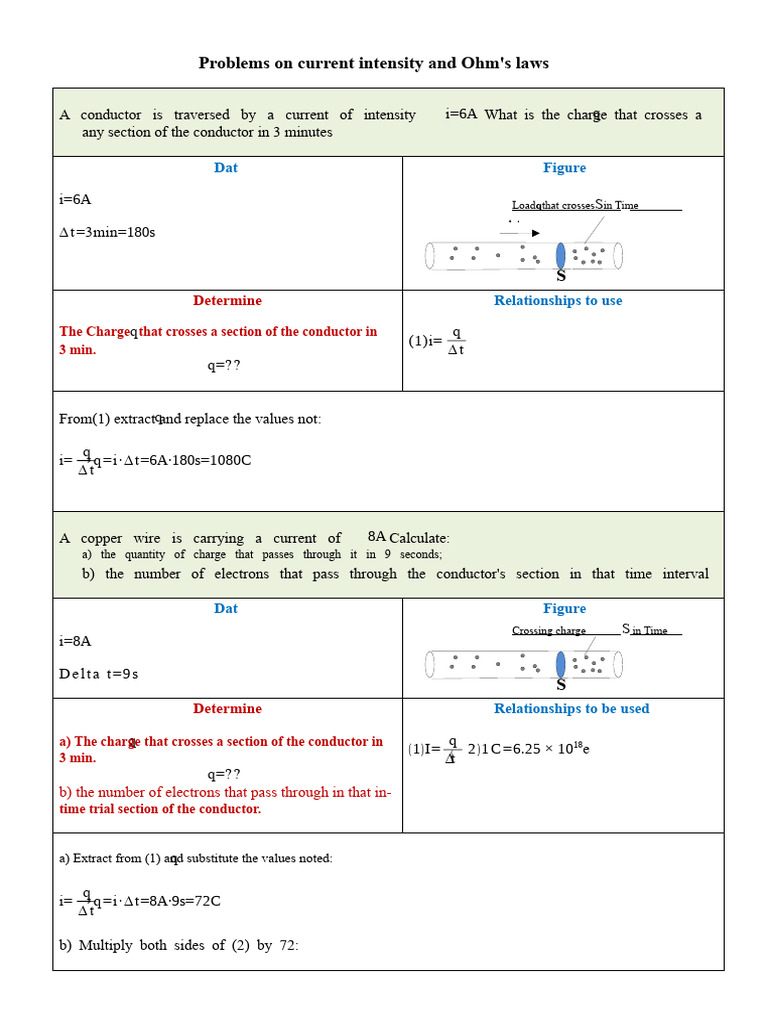 Current, Charge, and Resistance Calculations | PDF | Electrical ...