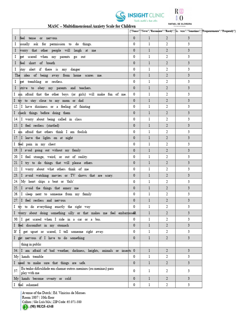 Multidimensional Anxiety Scale for Kids | PDF | Anxiety | Mental Health