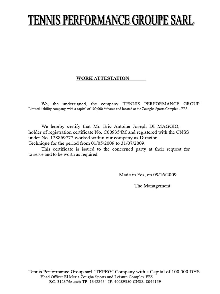 Work Attestation Certificates Fes | PDF