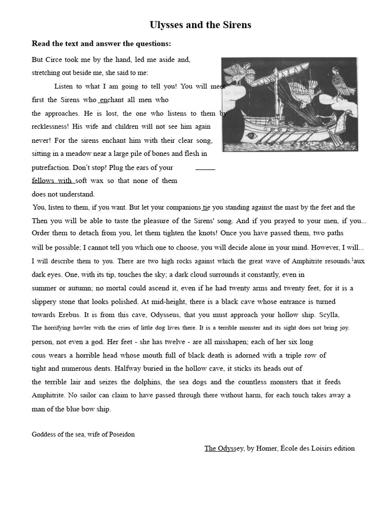 Test Ulysses and The Sirens | PDF | Odysseus | Odyssey