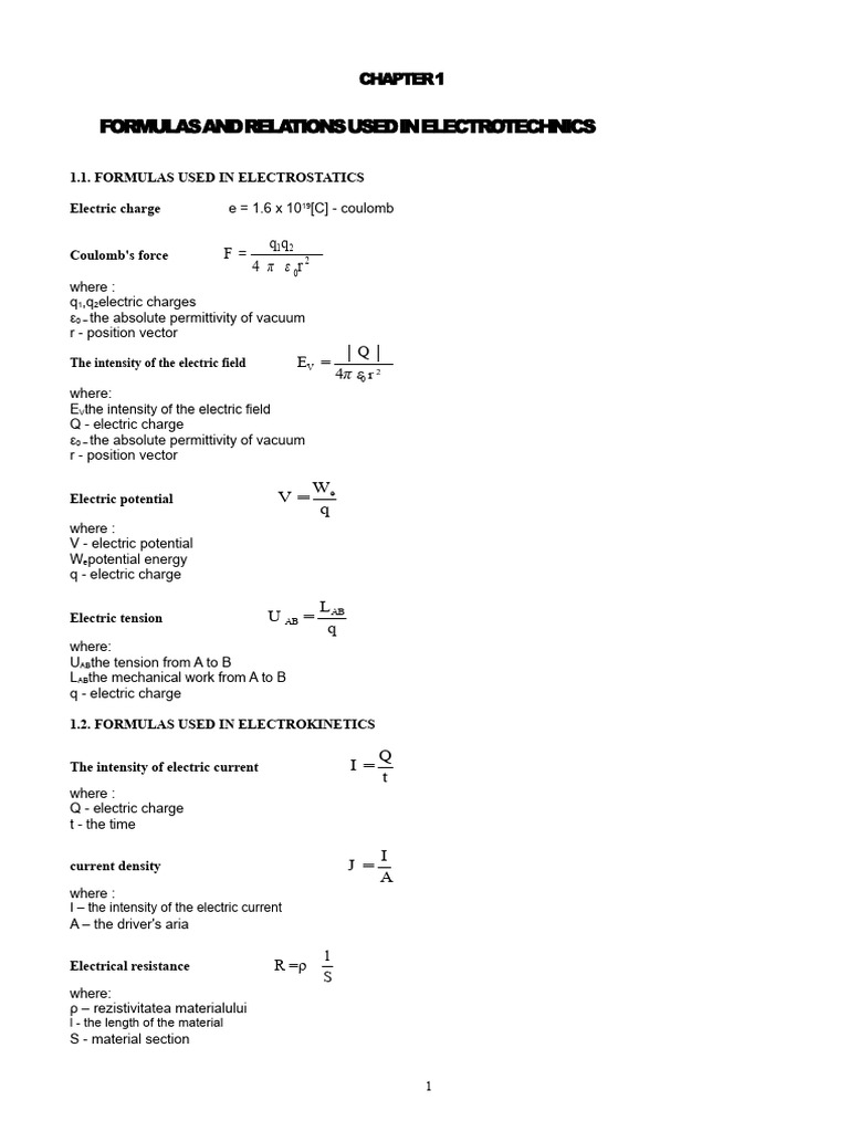 1[1]. Formulas and Relationships Used in Electrotechnics | PDF | Electromagnetic Induction | Volt