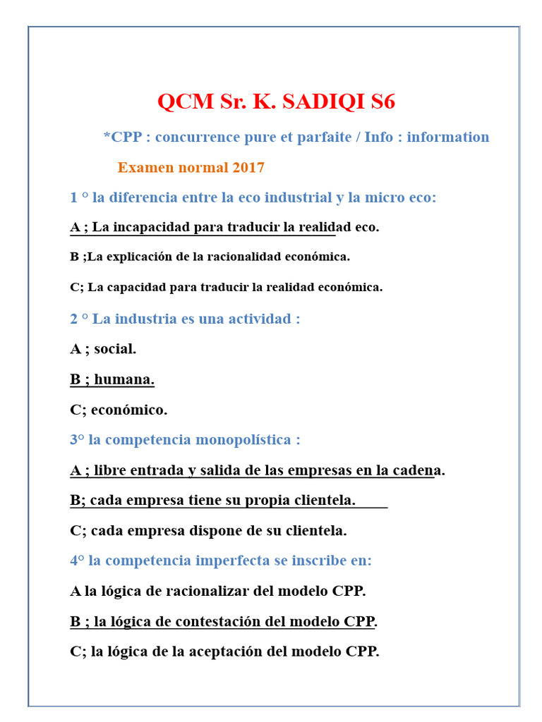 QCM Sr. Sadiqi s6-1 PDF | PDF | Monopolio | Precios