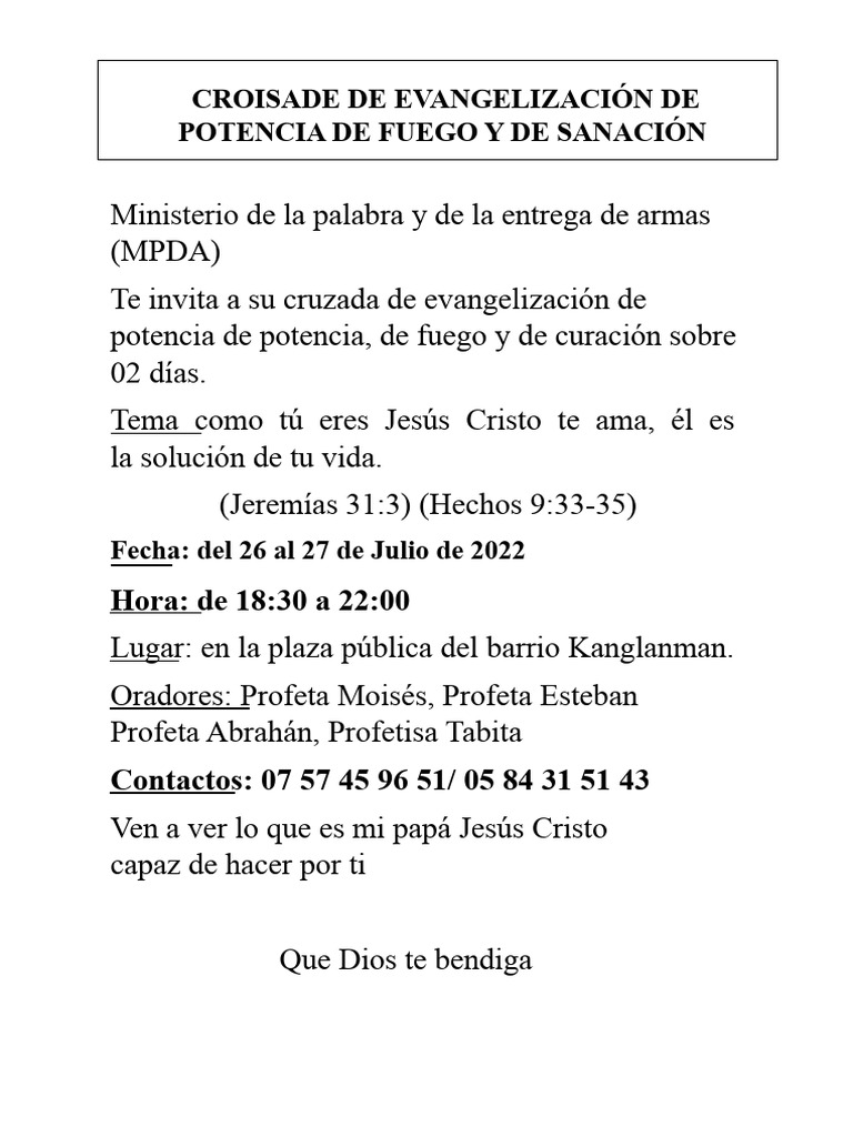 Cruzada de Evangelización y Sanación | PDF