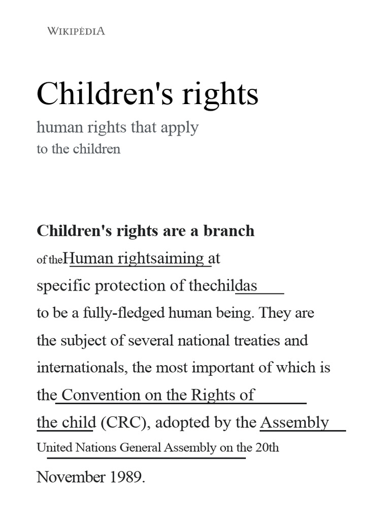 Children's Rights - Wikipedia | PDF | Children's Rights | Convention On ...
