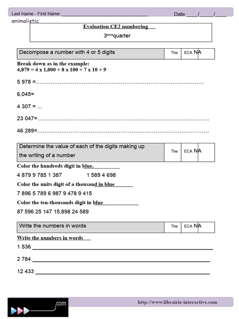 Mathematics Evaluations CE2 Trimester 3 | PDF | Mathematics