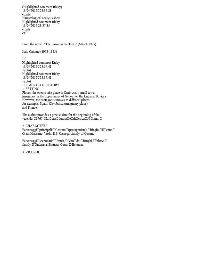 The Baron in the Trees - Italo Calvino [Book Sheet] | PDF