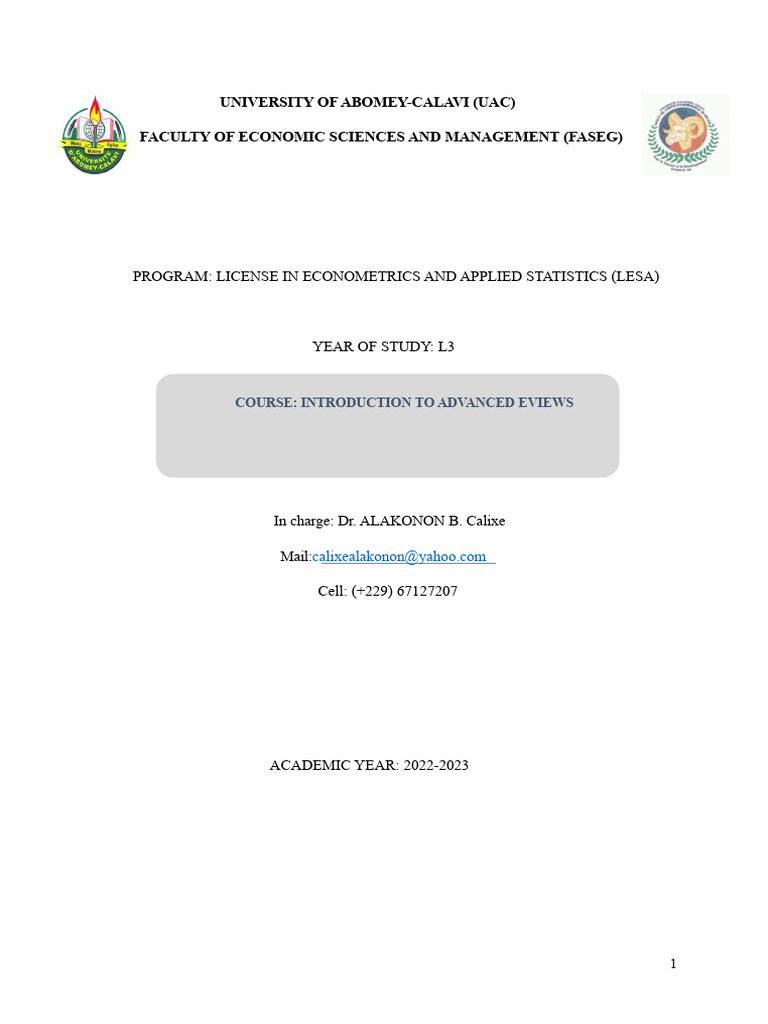 Eviews Course Lesa | PDF | Ordinary Least Squares | Autocorrelation