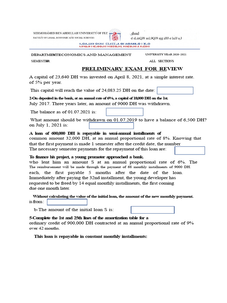 Math Exam Model End_2021 | PDF | Interest | Loans