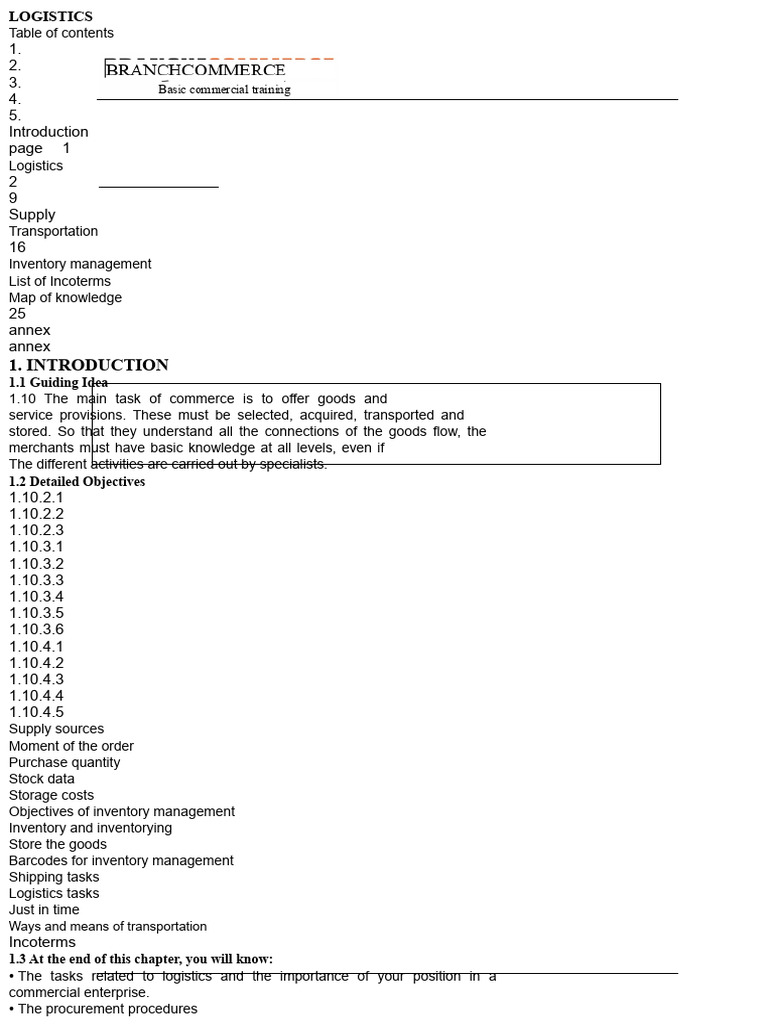 Table of Contents 1. Introduction 2. The | PDF | Logistics | Business