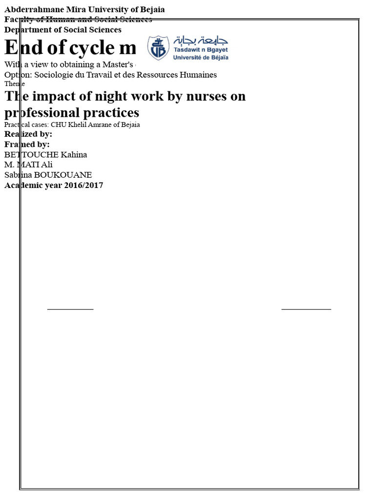 The Impact of Night Work by Nurses On Professional Practices | PDF ...