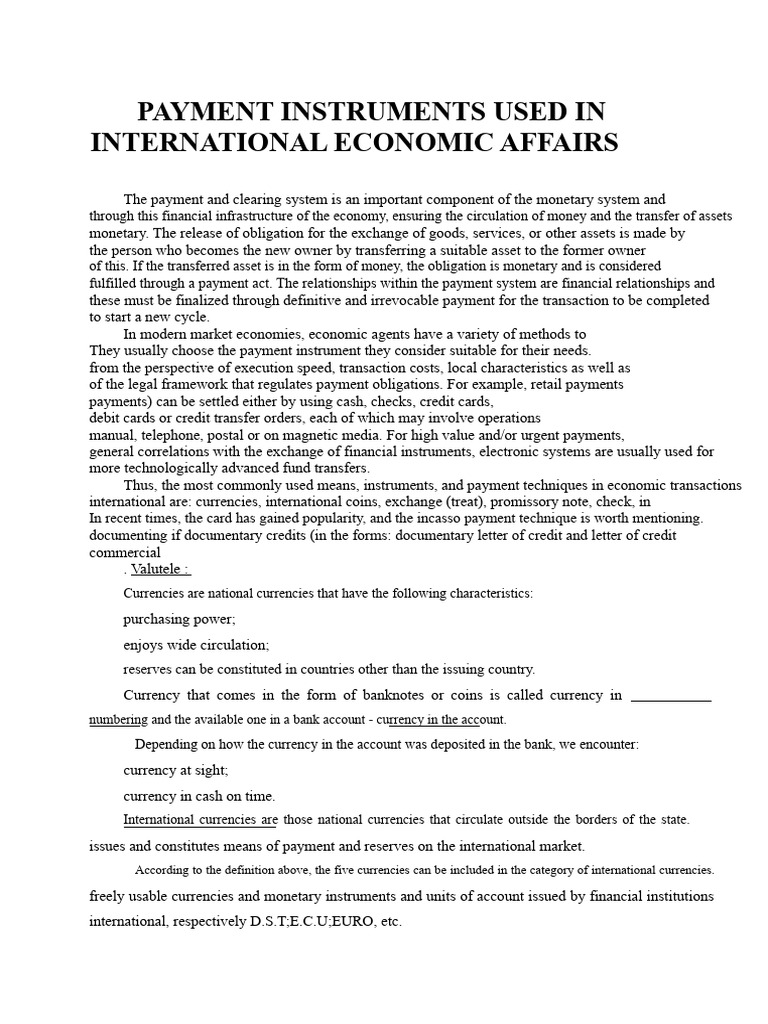 PAYMENT INSTRUMENTS USED IN INTERNATIONAL ECONOMIC BUSINESS | PDF ...