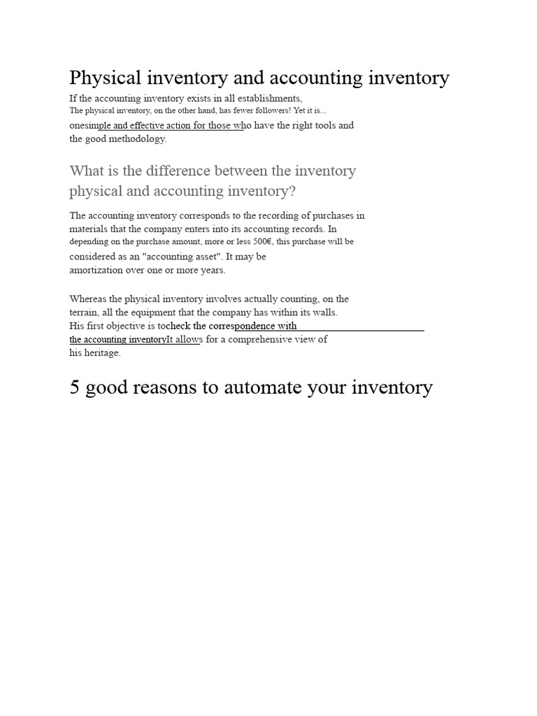 Differences Between Physical and Accounting Inventory | PDF | Inventory ...