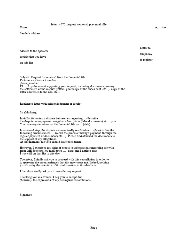 letter-4570_request_for_removal_from_preventel_file - Notepad | PDF