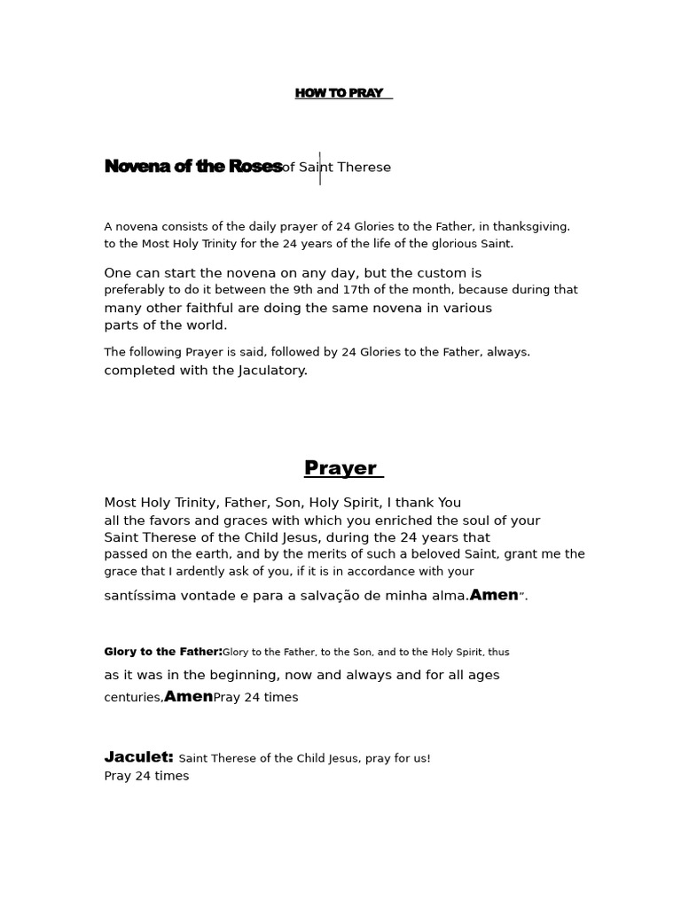 Novena Saint Thérèse of The Child Jesus | PDF