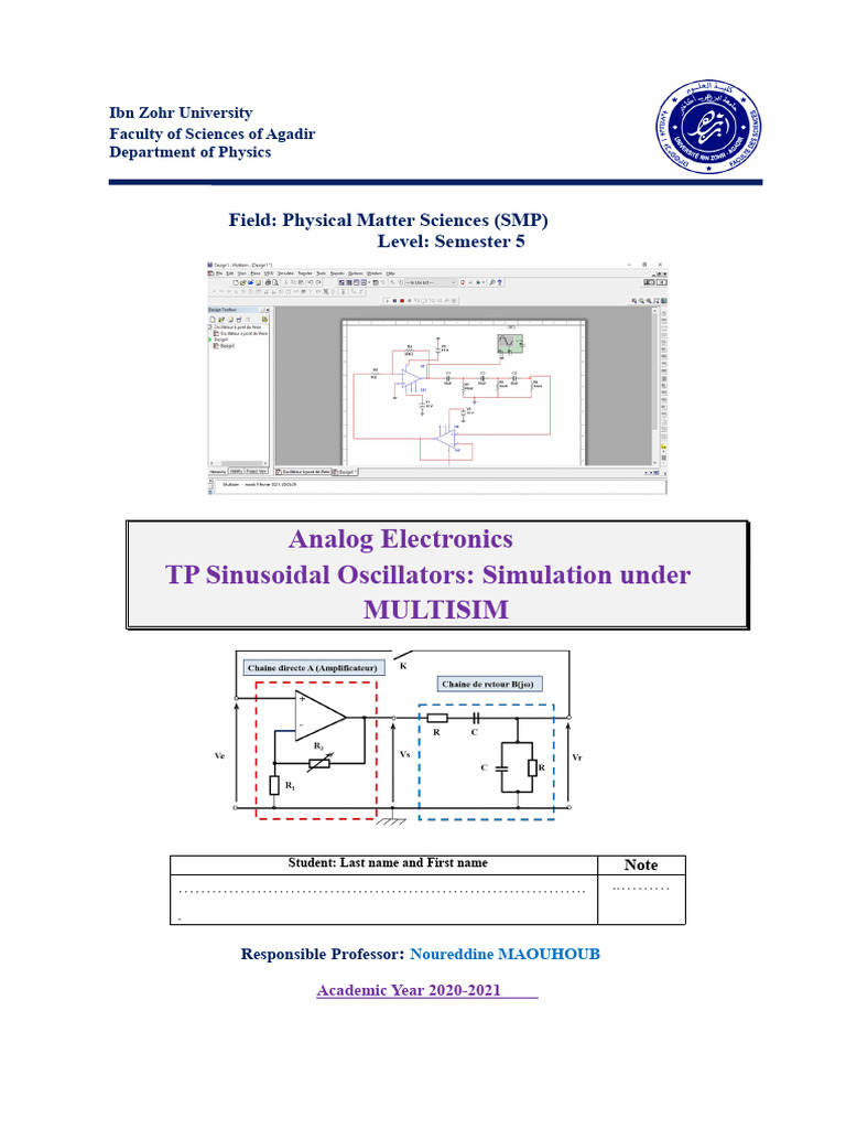 TP Sinusoidal Oscillators Multisim (1) | PDF | Electronic Oscillator ...