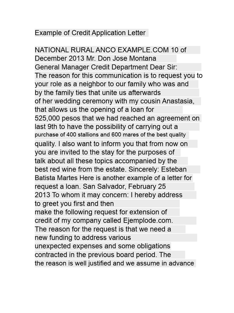 Example of a Credit Request Letter | PDF | Debits And Credits | Discounting