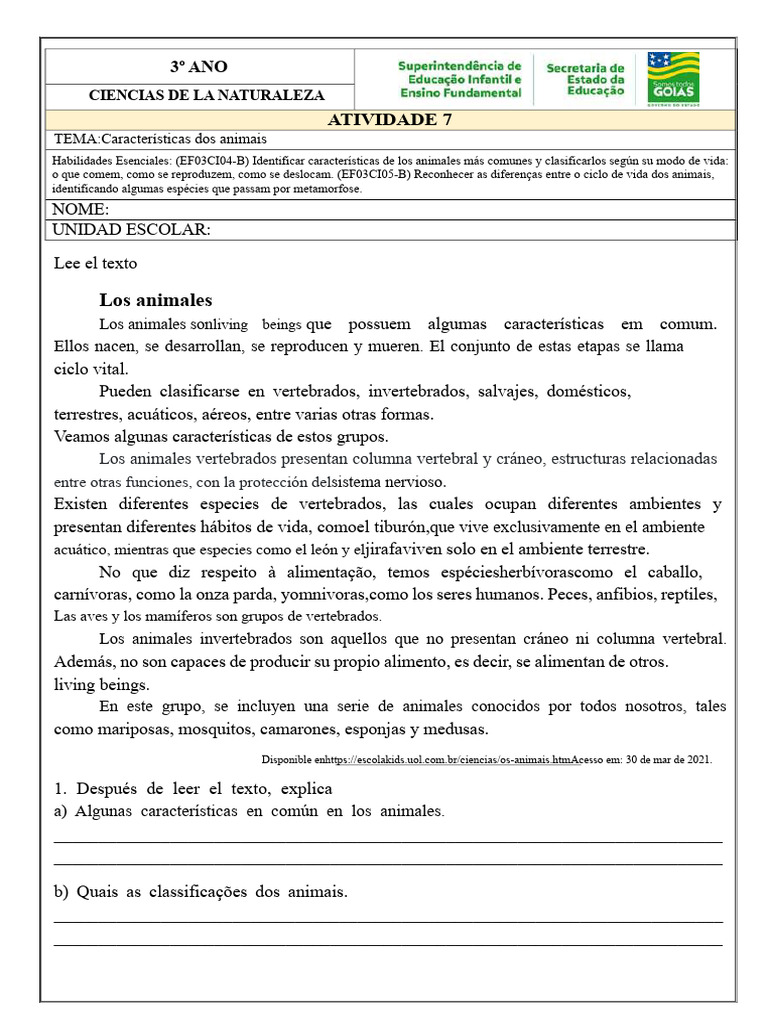 Actividad 7 Ciencias de la Naturaleza Tema Características de los ...