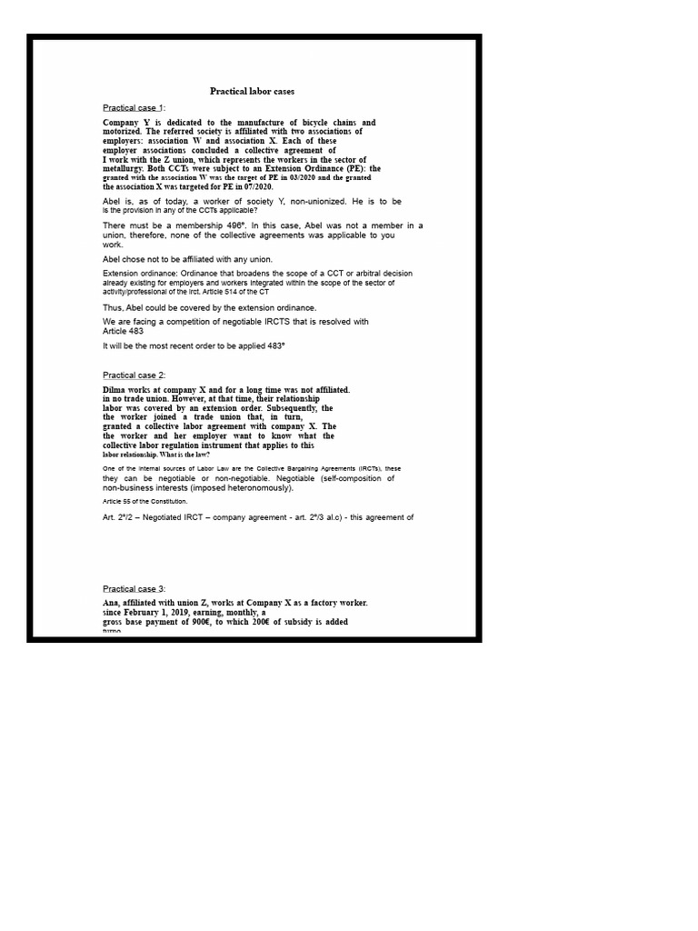Practical Cases - Resolved | PDF | Collective Agreement | Employment