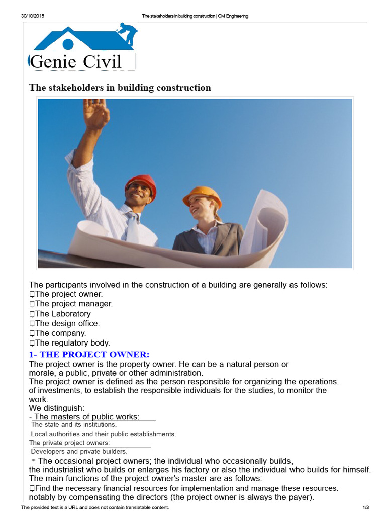 The Stakeholders In The Construction Of | PDF | Engineering | Concrete