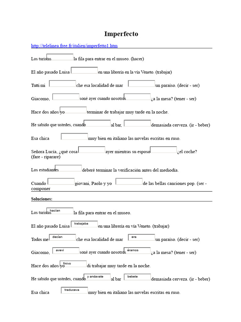 Imperfecto - para practicar.doc | PDF