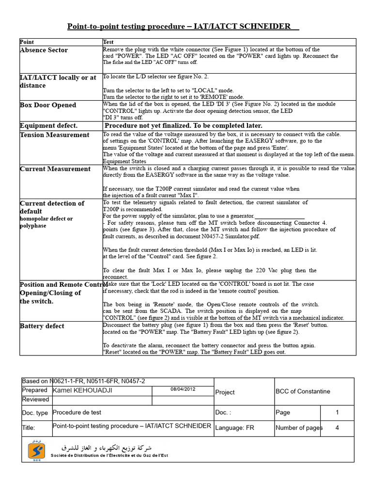 Point-to-point test procedure – IAT_IATCT SCHNEIDER.pdf | PDF | Switch ...
