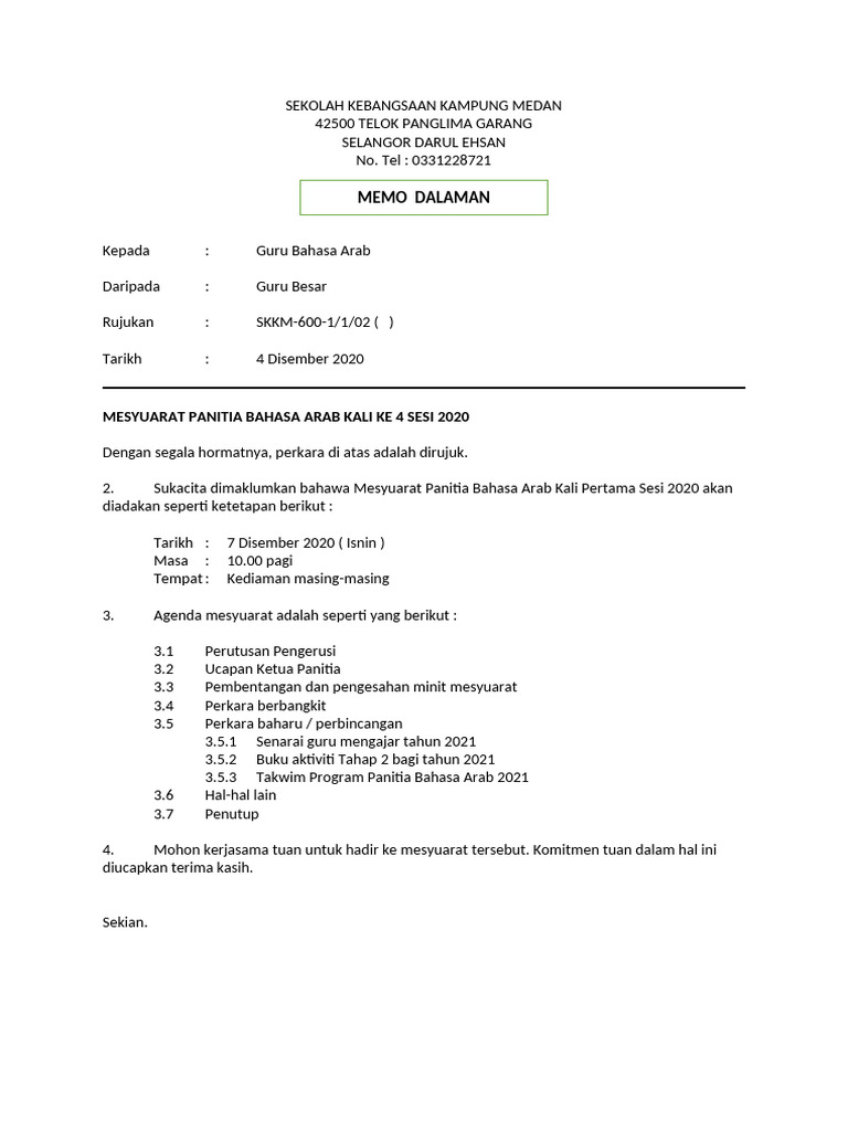 Notis Mesyuarat BA 4 2020 | PDF