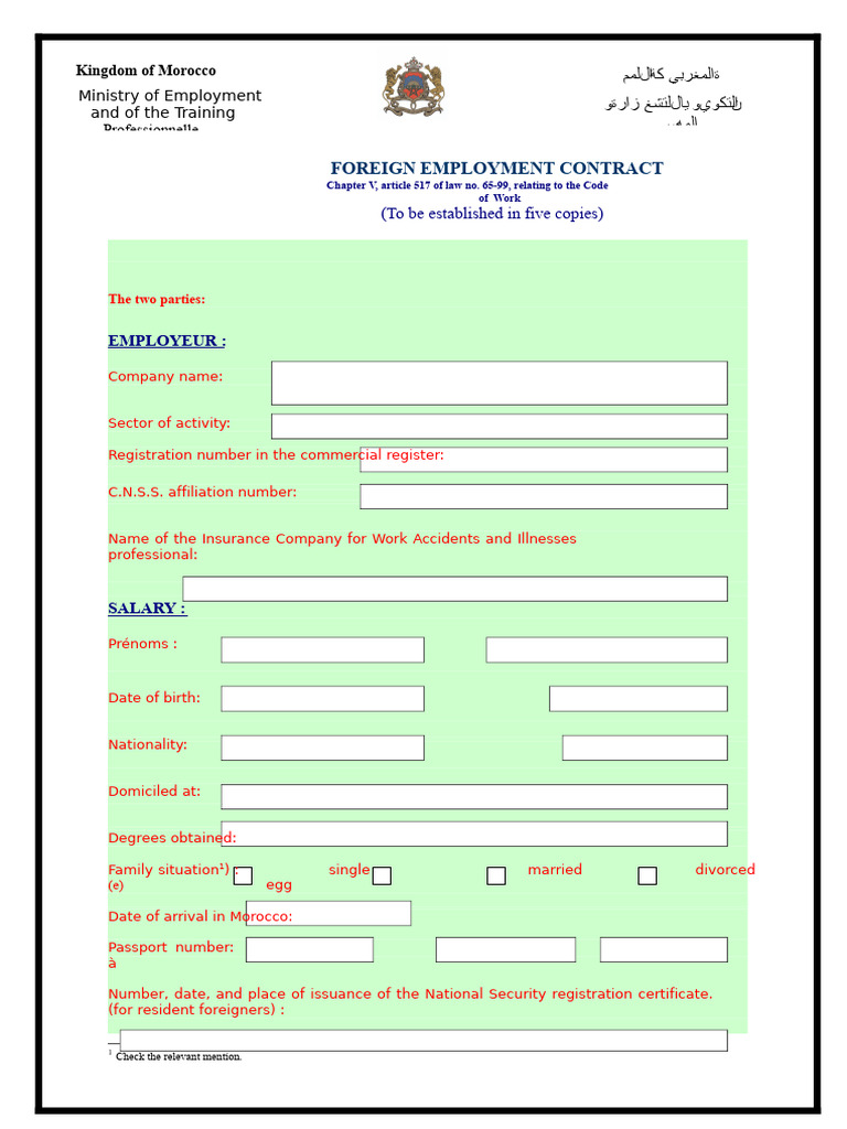 Morocco Foreign Employment Contract Template | PDF | Employment ...
