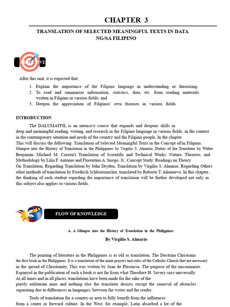 Translation of Selected Meaningful Texts in the Context of Filipino ...