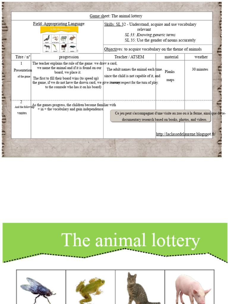 Animal Lottery Game for Vocabulary Skills | PDF | Zoology | Organisms
