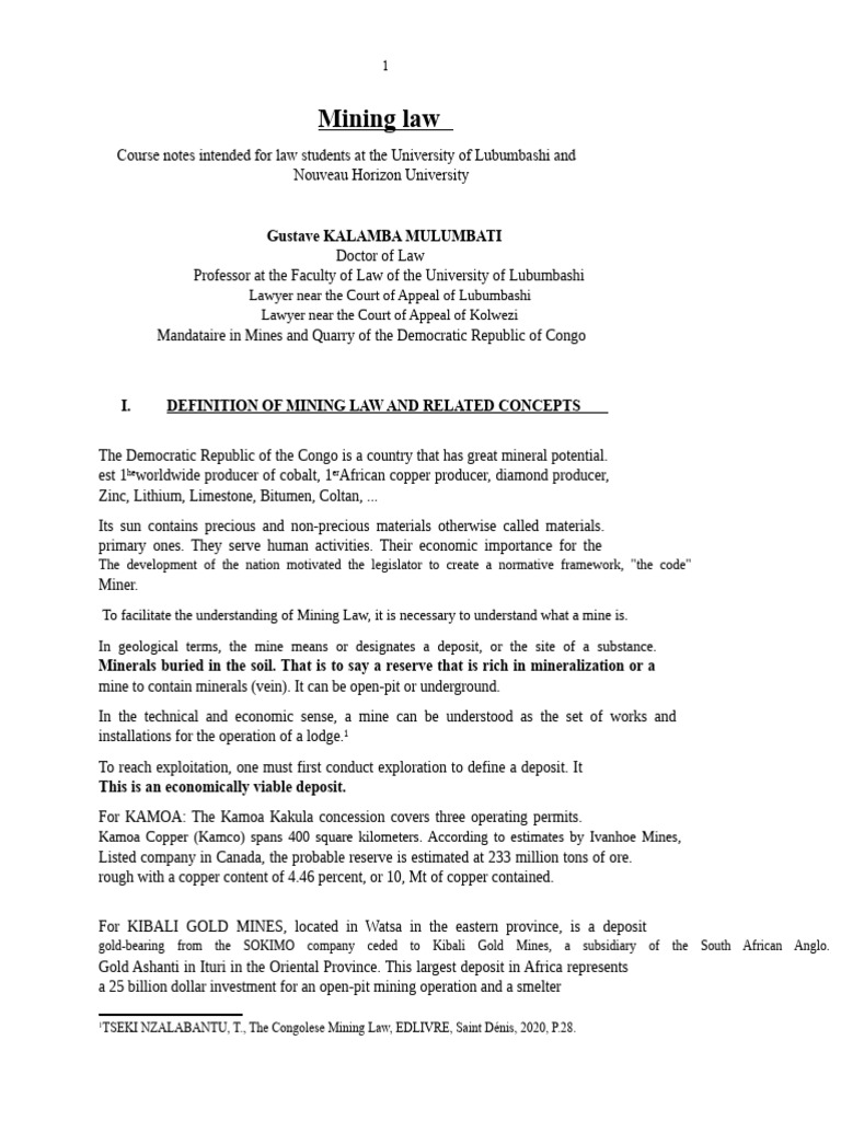 Congolese Mining Law Overview | PDF | Mining | Prospecting