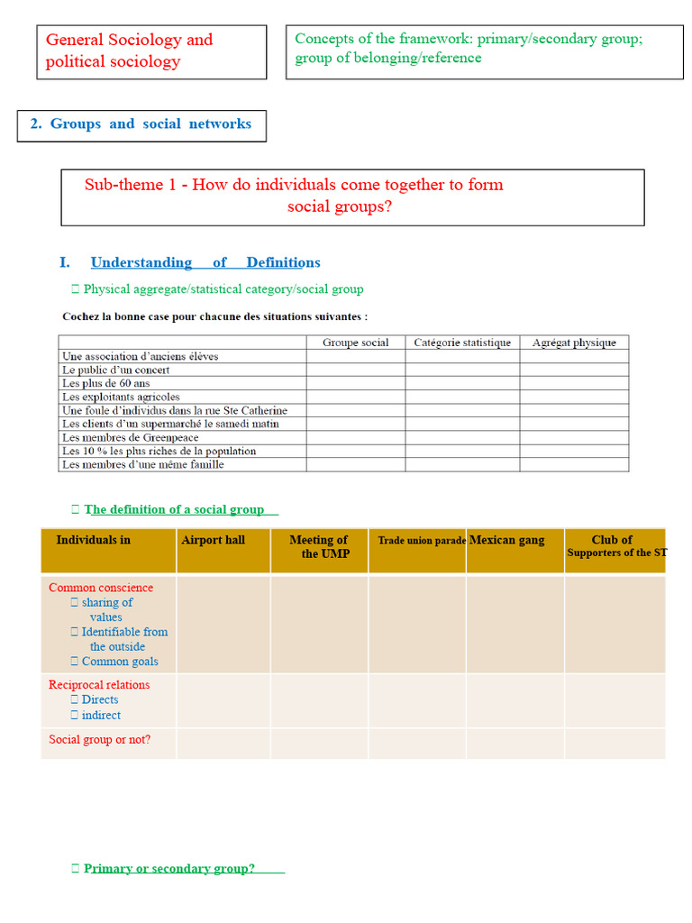 Social Groups Exercises | PDF | Social Group | Sociology