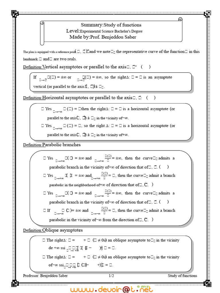 Course - Math Summary - Study of Functions - Experimental Sciences Bac ...